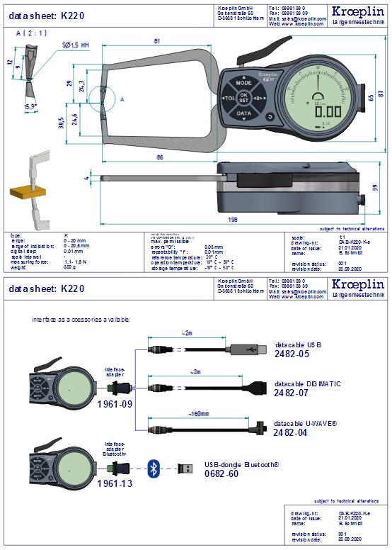 Kroeplin K220 merilna ura za merjenje debeline materiala - tehnična rusba